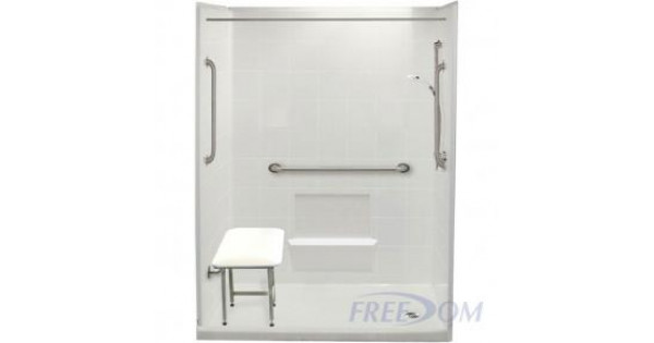 60" x 33" Freedom Walk In Showers For Seniors, Right drain, 4" curb