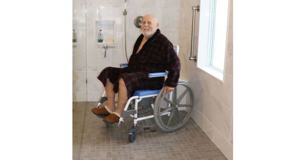 Self Propelled Rolling Commode Shower Chair (18" wide seat)