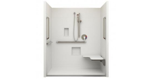 62" x 32" ADA Roll In Shower, Linear Trench Drain, Right hand